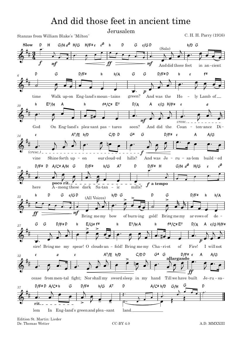Jerusalem – Charles Hubert Hastings Parry Jerusalem (And did those feet ...