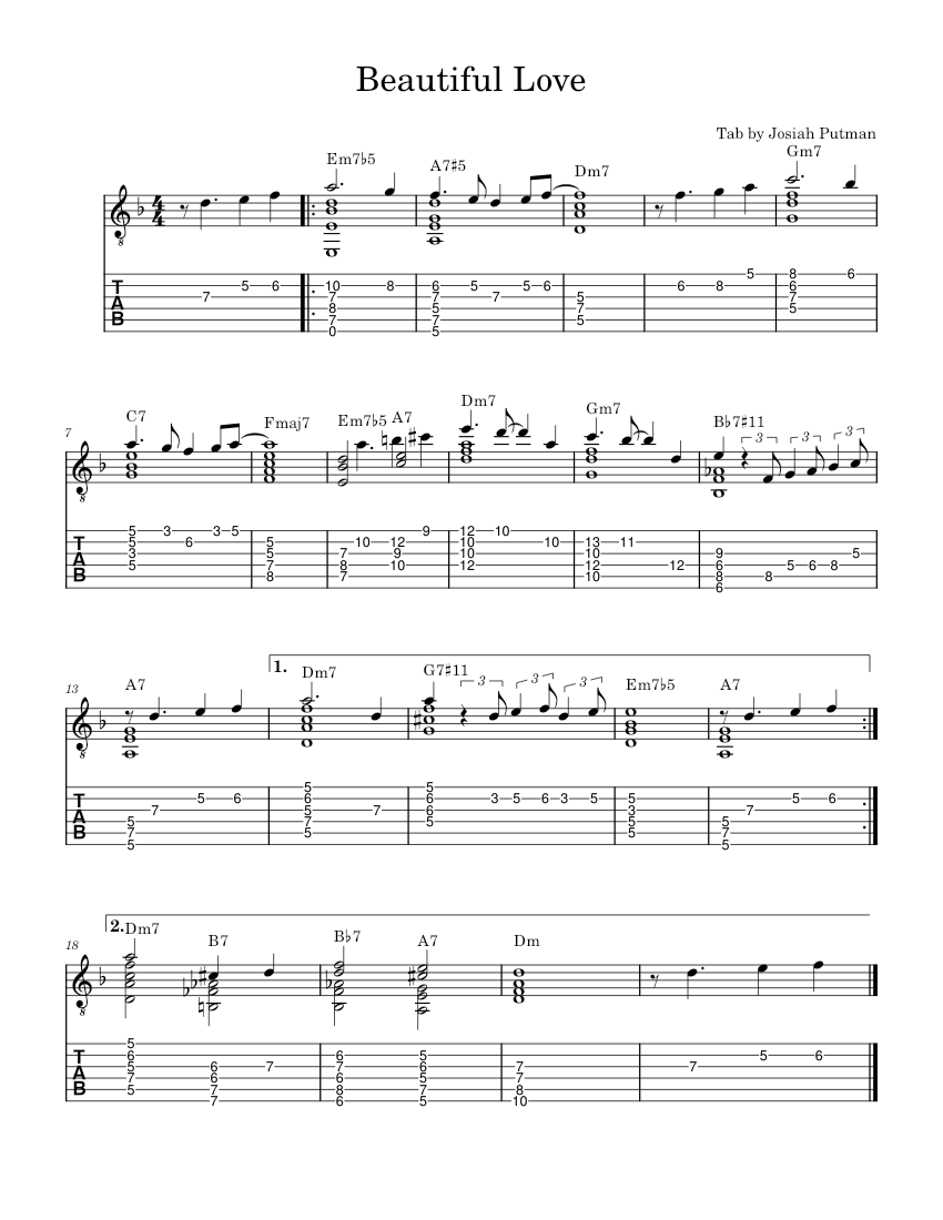 Beautiful Love (Guitar Tab) Sheet Music with Chords for Guitar (Solo ...