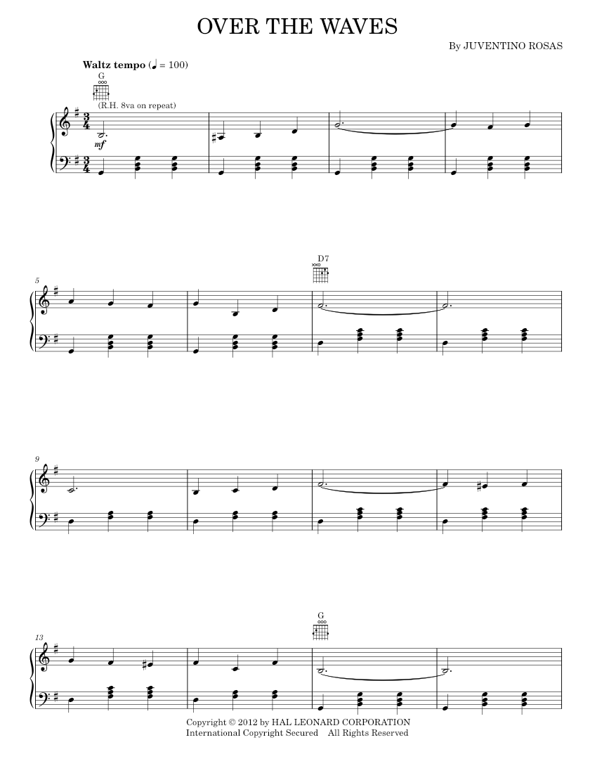 Play Official version of Over the waves Sheet Music by Juventino Rosas ...