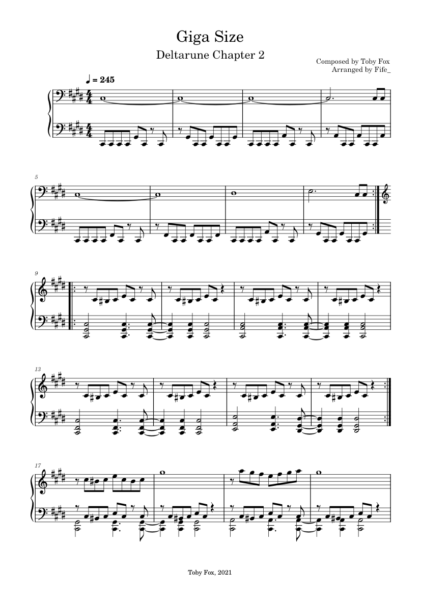 Giga Size - Deltarune Chapter 2 Sheet Music for Piano (Solo ...