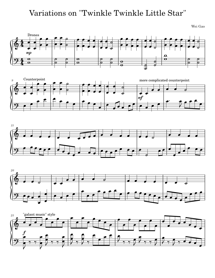 Twinkle Variations Sheet music for Piano (Solo) | Musescore.com