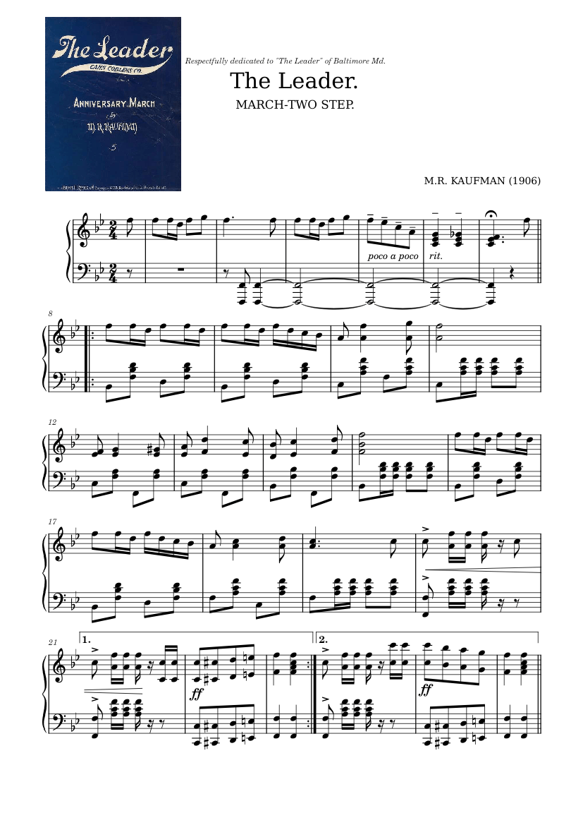 The Leader by Mabel R. Kaufman (1906) Sheet music for Piano (Solo ...