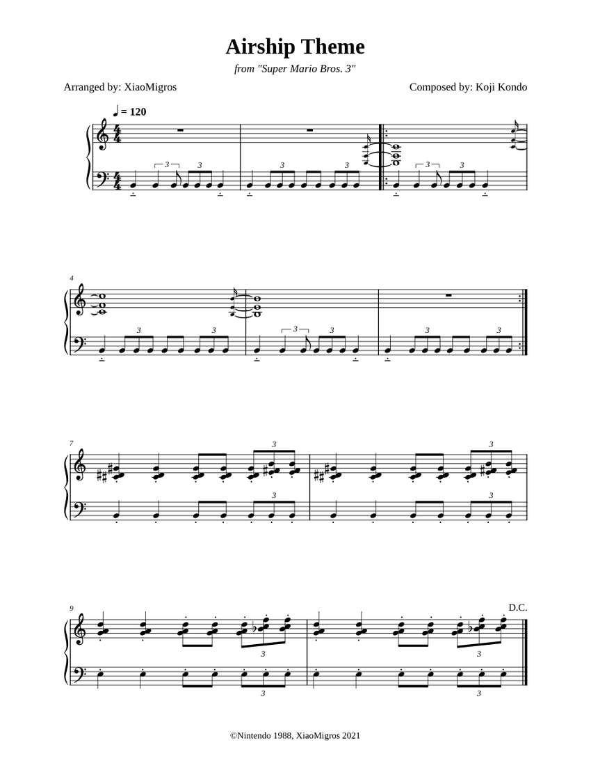 Airship Theme - Super Mario Bros. 3 Sheet music for Piano (Solo) Easy ...