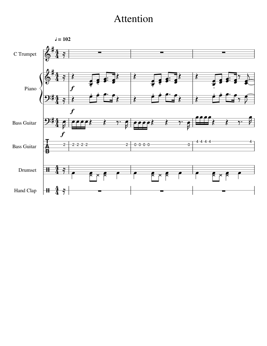Attention Sheet music for Piano, Bass guitar, Drum group, Hand clap ...