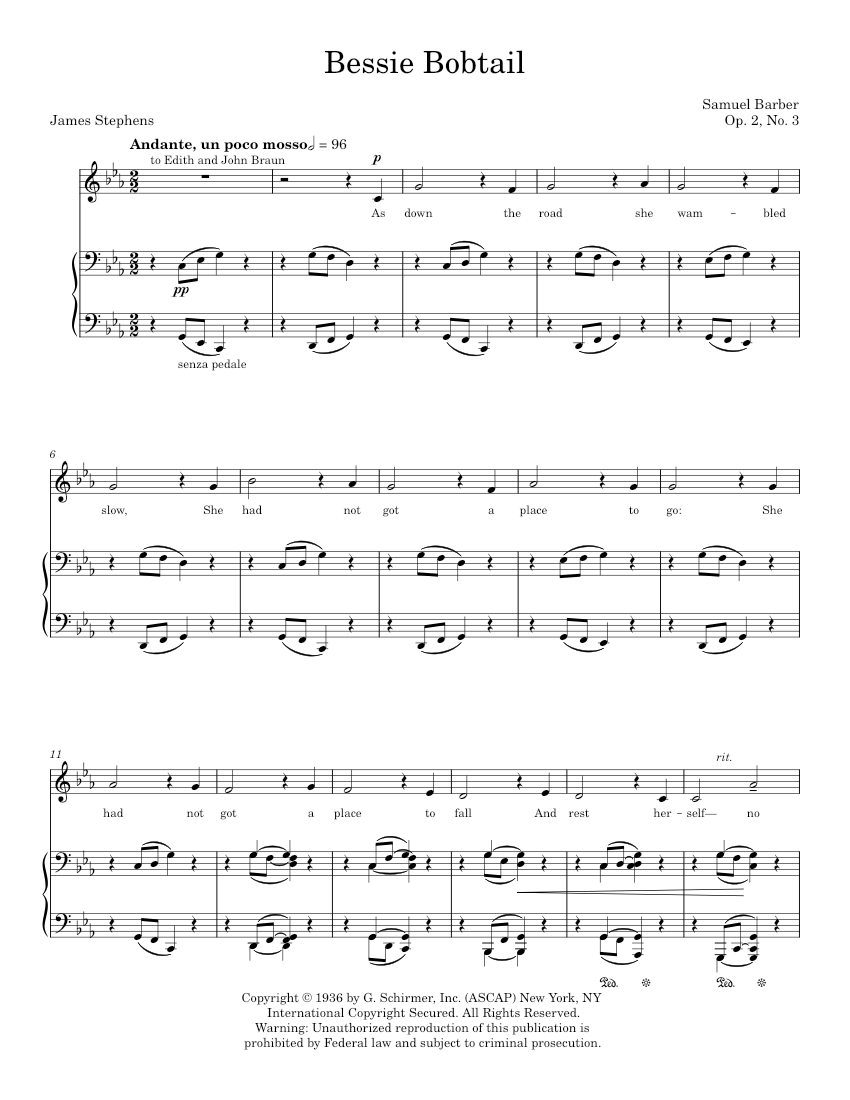 Play Official version of Bessie Bobtail sheet music by Samuel Barber ...