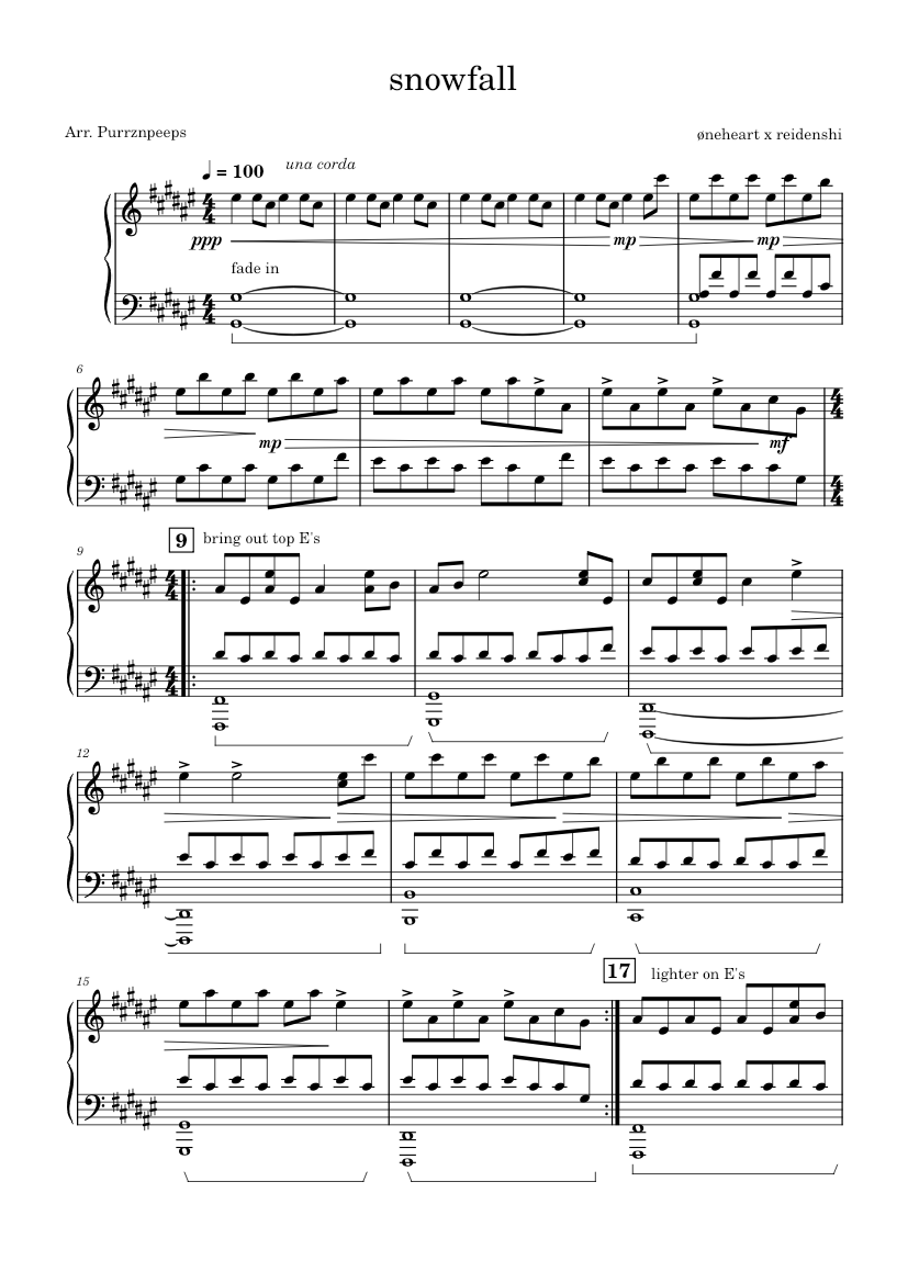Snowfall – øneheart x reidenshi Sheet Music for Piano (Solo ...