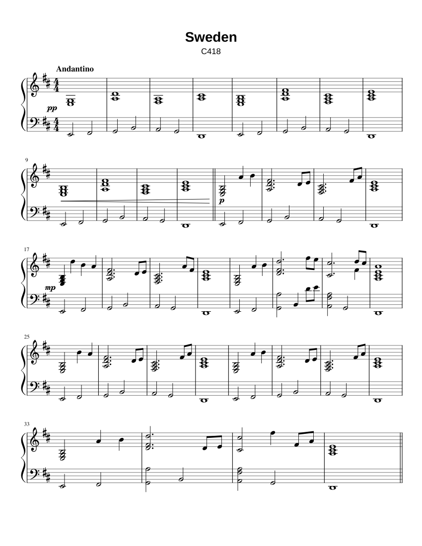 Sweden Sheet music for Piano (Solo) Easy | Musescore.com