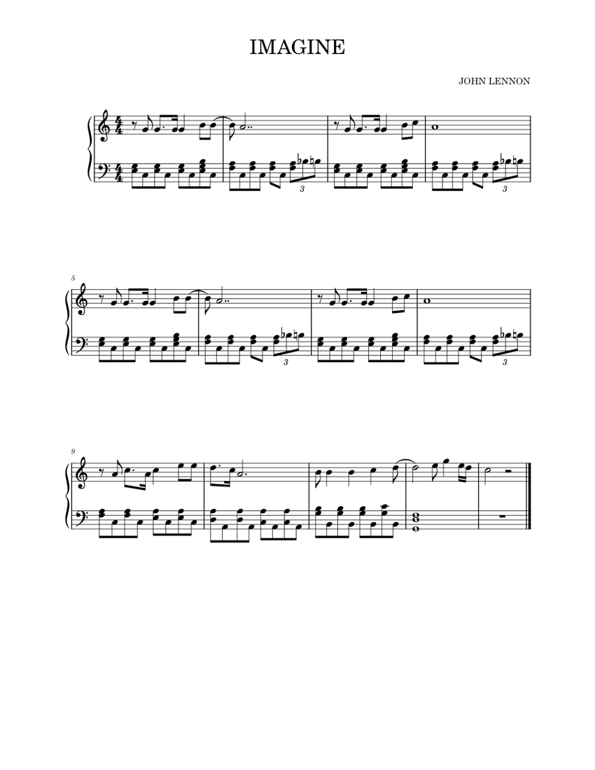 IMAGINE Sheet music for Piano (Solo) Easy | Musescore.com