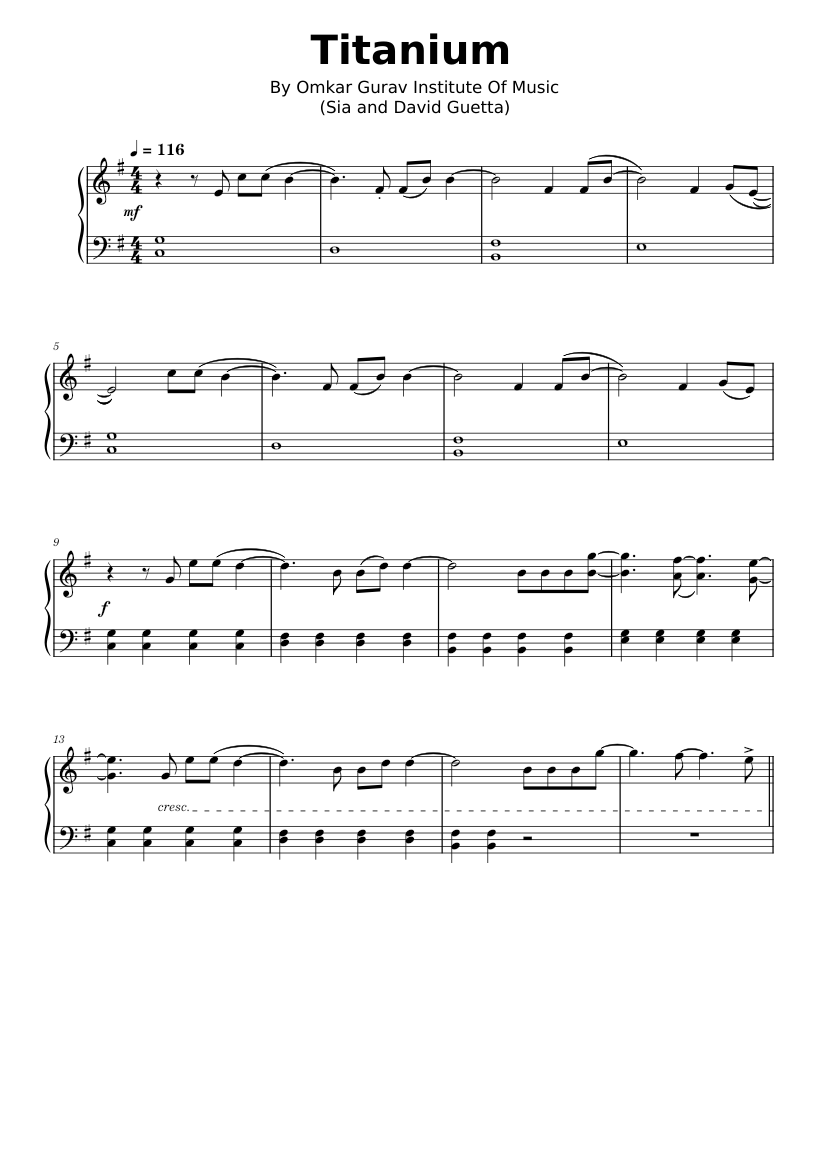 Titanium – David Guetta Titanium Trinity Grade 1 Sheet music for Piano (Solo) Easy | Musescore.com