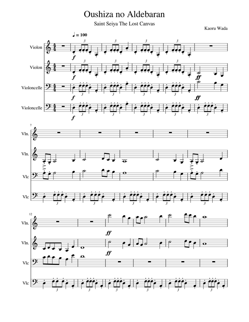 Oushiza no Aldebaran – Kaoru Wada Sheet music for Violin, Cello (String Quartet) | Musescore.com