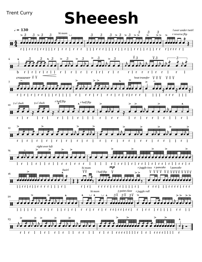 Sheeesh Sheet music for Snare drum (Solo) | Musescore.com