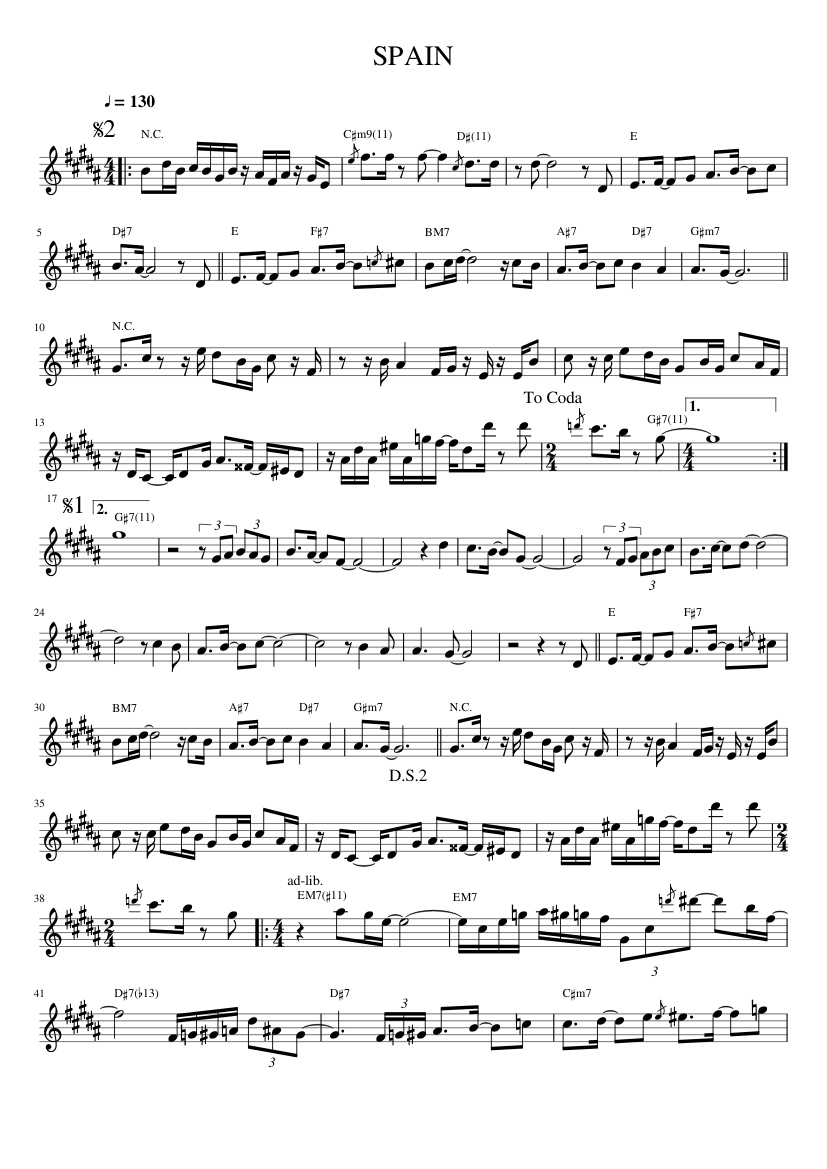 SPAIN Sheet Music with Chords for Saxophone alto (Solo) | MuseScore.com