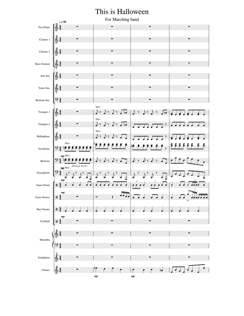 This is Halloween Sheet music for Trombone, Mellophone, Flute, Clarinet ...