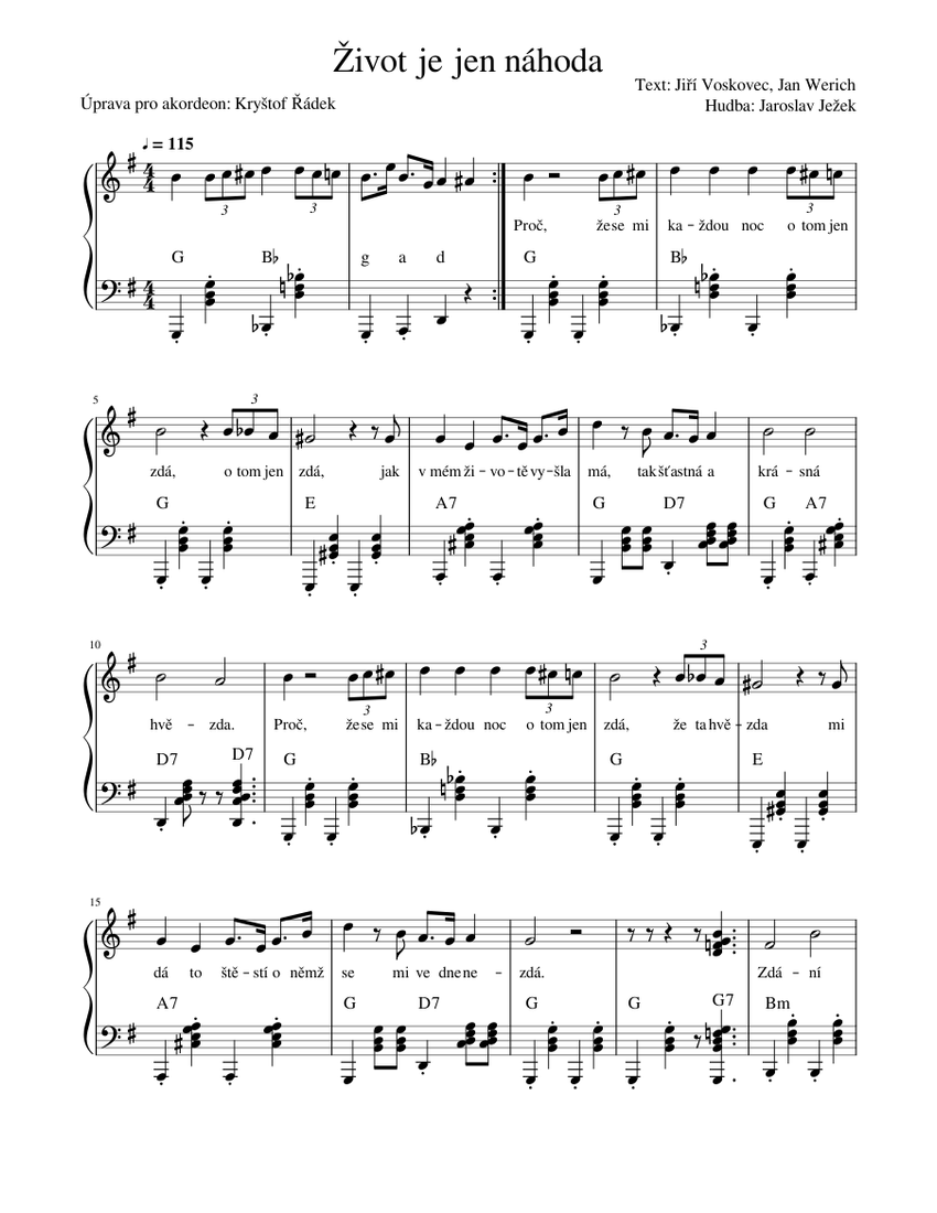 Život je jen náhoda Sheet music for Piano (Solo) | Musescore.com