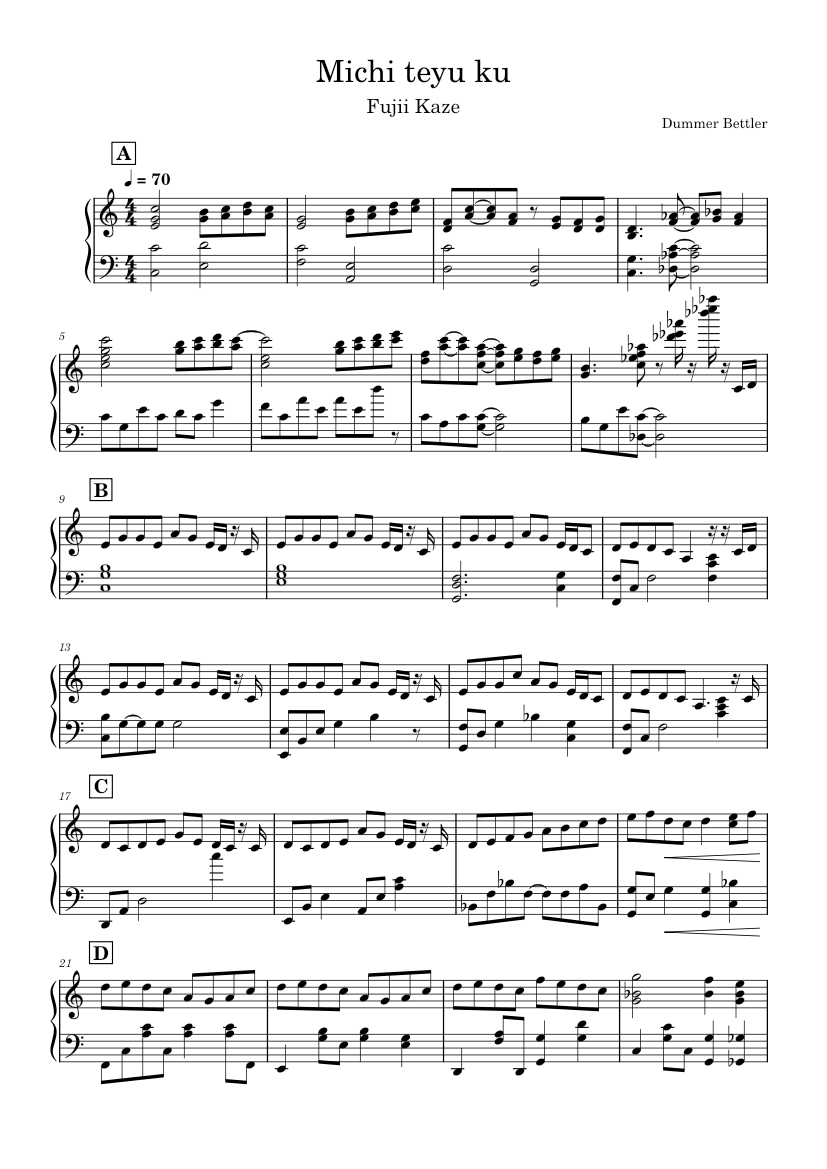 Michi teyu ku – Fujii Kaze Sheet Music for Piano (Solo) | MuseScore.com