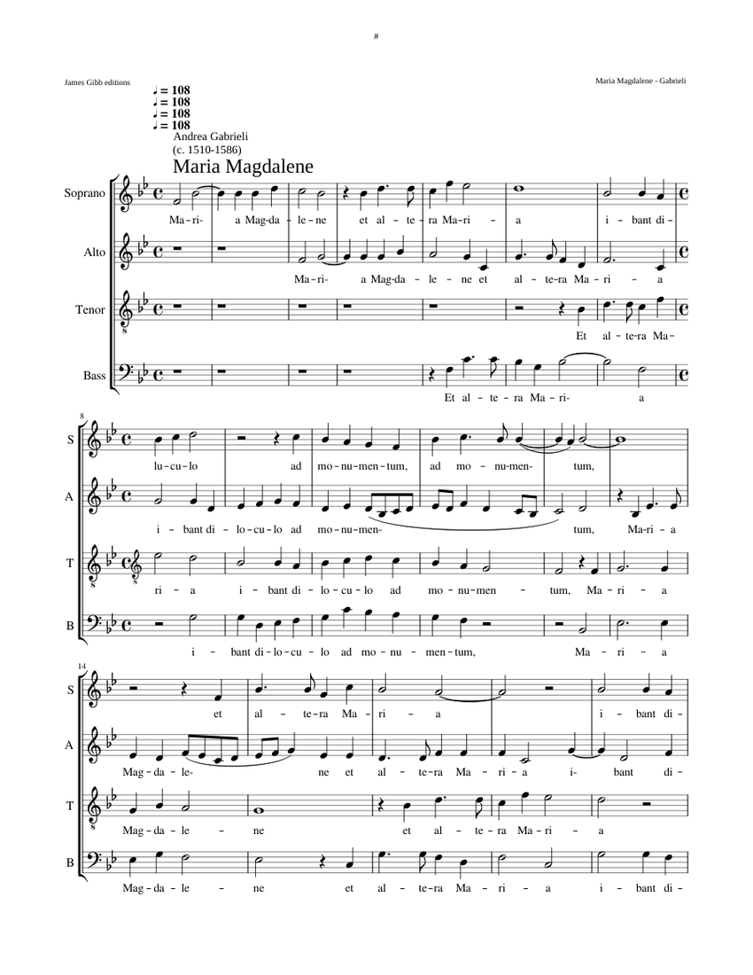 Maria Magdalene - Andrea Gabrieli Sheet music for Bass guitar (Solo ...