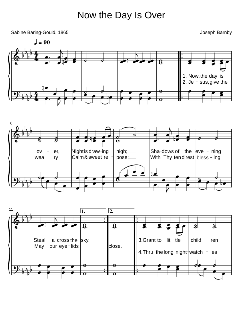 Now, the Day Is Over Sheet music for Piano (SATB) Easy | Musescore.com