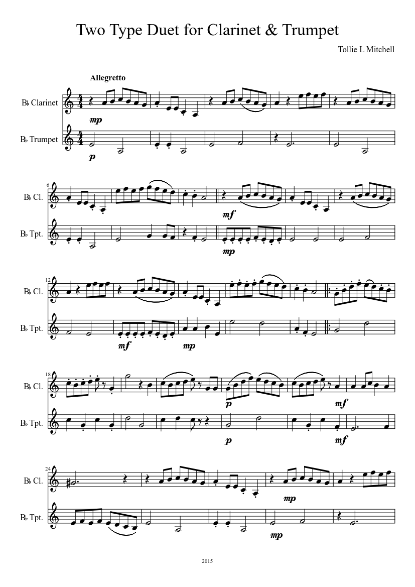 Two Type Duet for Clarinet & Trumpet Sheet Music for Clarinet other, Trumpet other (Mixed Duet ...