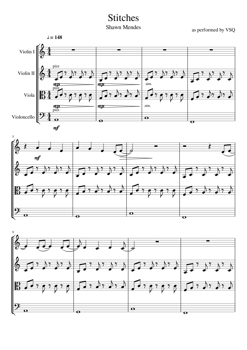 Stitches- Shawn Mendes Sheet music for Violin, Viola, Cello (String ...
