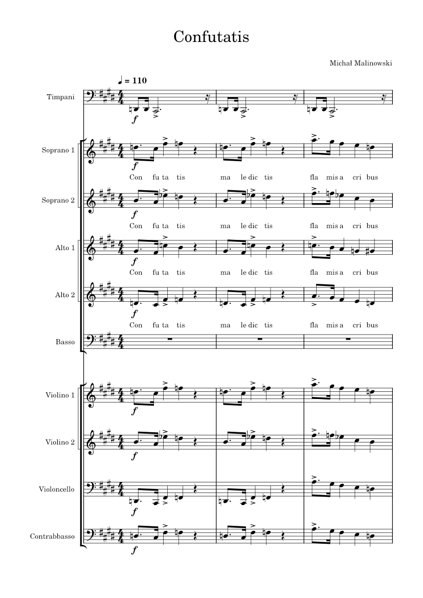 Confutatis Sheet music for Contrabass, Timpani, Violin, Cello & more ...