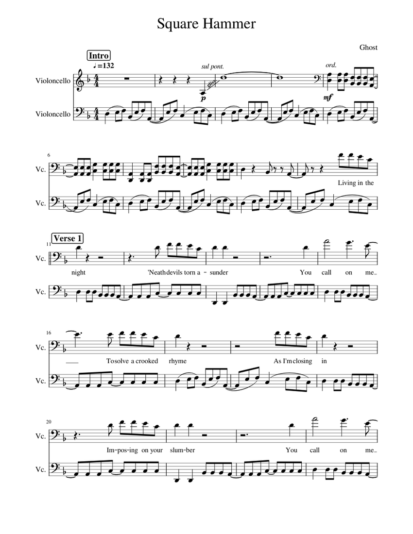 Square Hammer Sheet music for Cello (String Duet) | Musescore.com