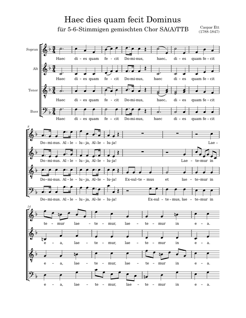Caspar Ett - Haec dies quam fecit Domino Sheet music for Soprano, Alto ...
