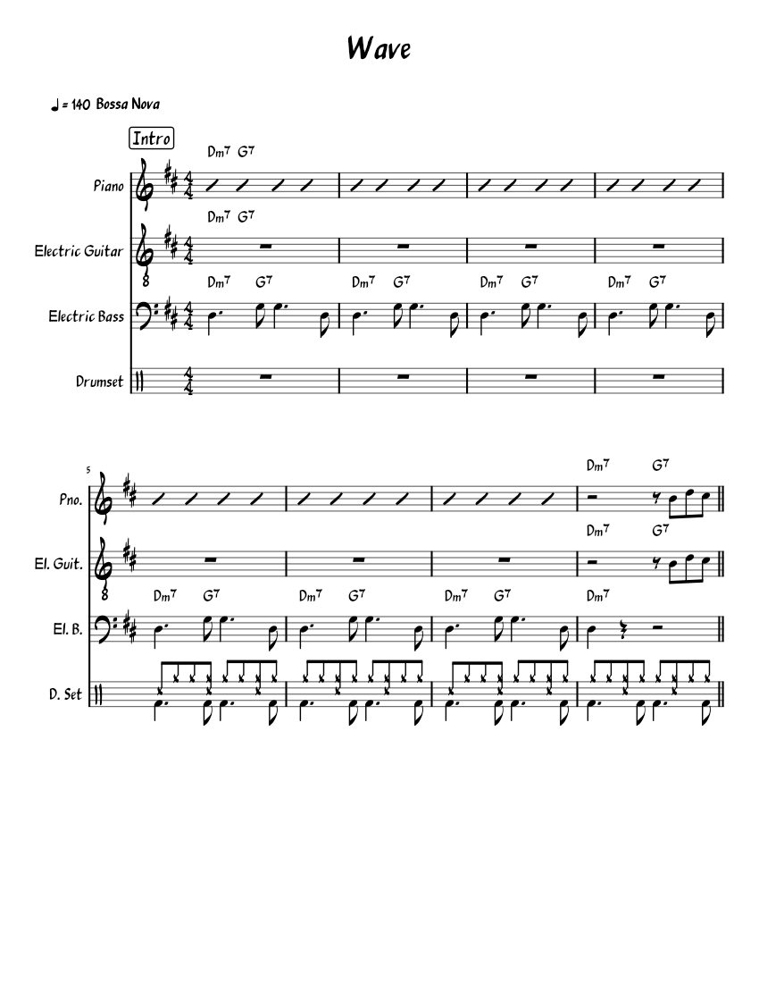Wave Sheet music for Piano, Guitar, Bass guitar, Drum group (Jazz Band ...