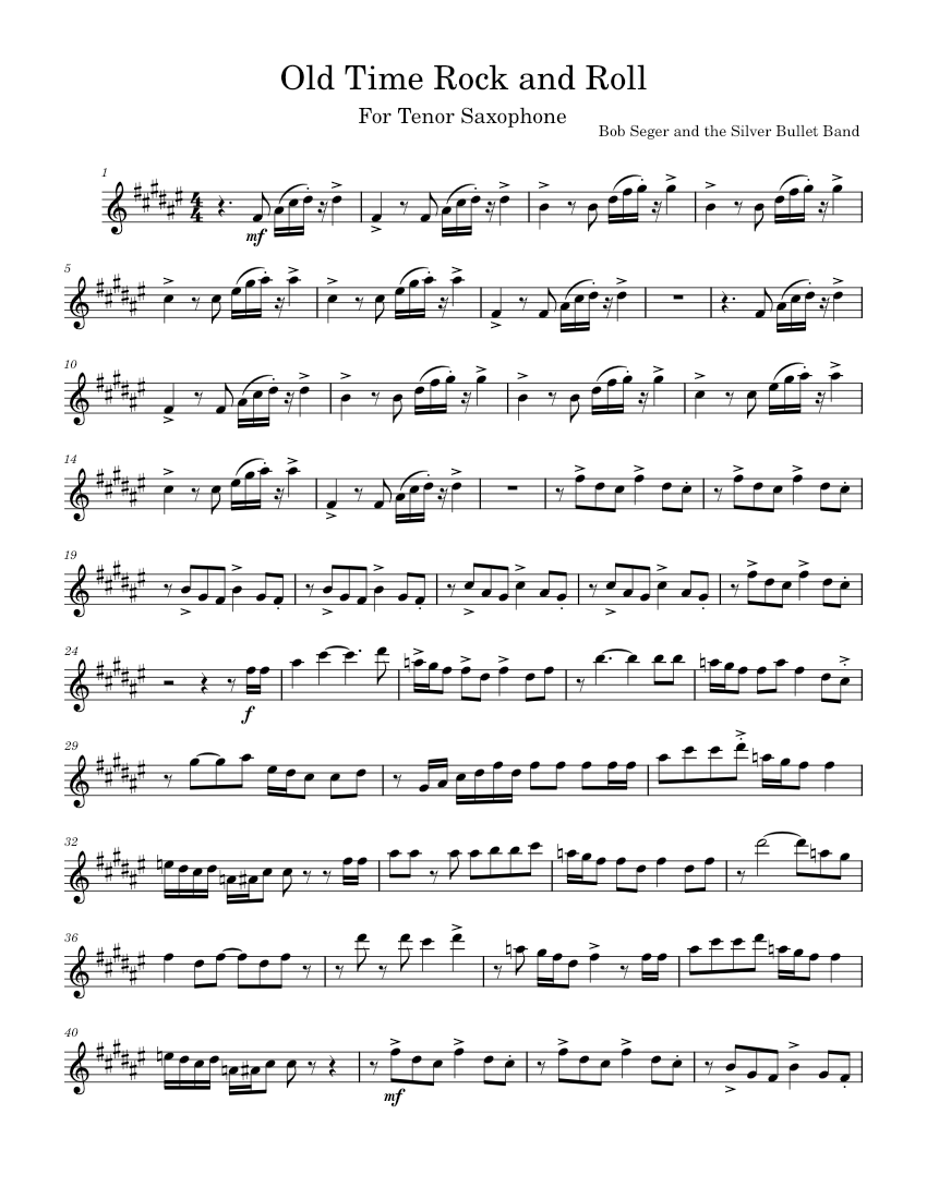 Old time rock and roll – Bob Seger Old Time Rock and Roll Sheet music ...