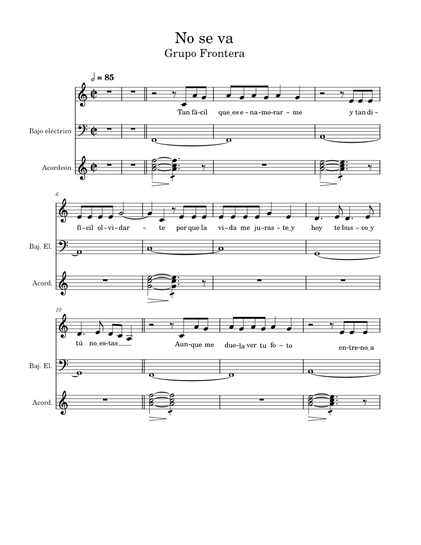 No se va - Grupo Frontera Sheet music for Piano, Accordion, Bass guitar ...