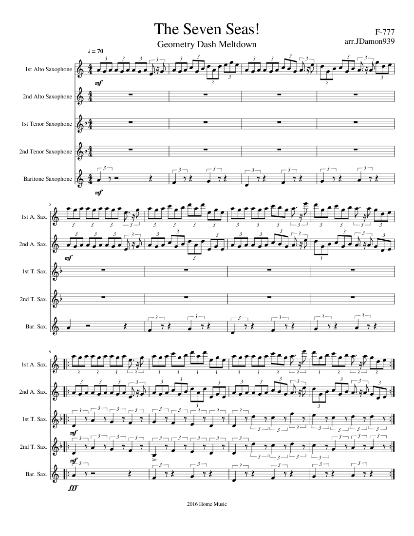 The Seven Seas! Sheet Music for Saxophone alto, Saxophone tenor ...