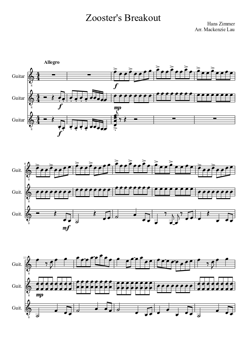 Zooster's Breakout Sheet Music for Guitar (Mixed Trio) | MuseScore.com