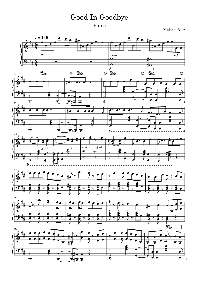 Good in Goodbye – Madison Beer (Piano) Sheet Music for Piano (Solo ...