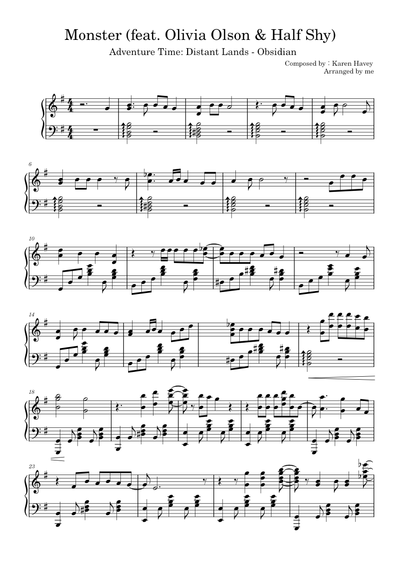 Monster - Adventure Time Sheet Music for Piano (Solo) | MuseScore.com
