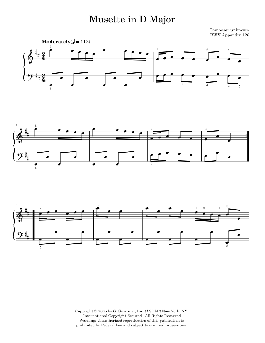 Musette in D major, BWV Anh.126 Sheet music for Piano by Johann ...