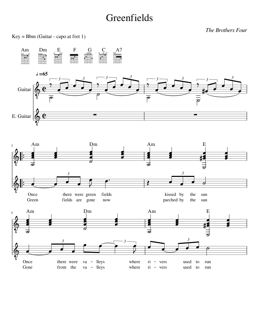 Greenfields Sheet music for Guitar (Mixed Duet) | Musescore.com