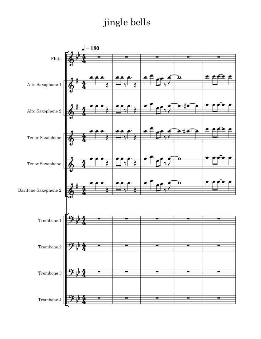 jingle_bells Sheet music for Trombone, Flute, Saxophone alto, Saxophone ...