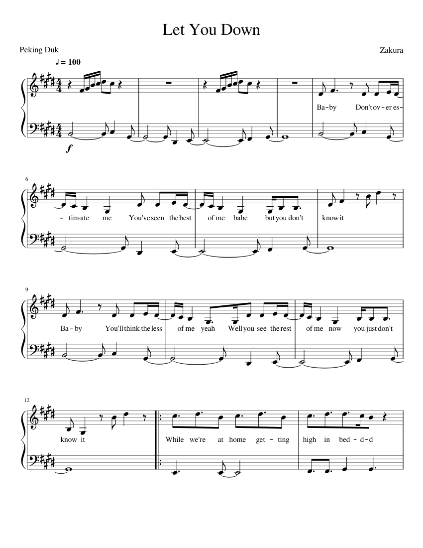 Peking Duk - Let You Down Sheet music for Piano (Solo) Easy | Musescore.com