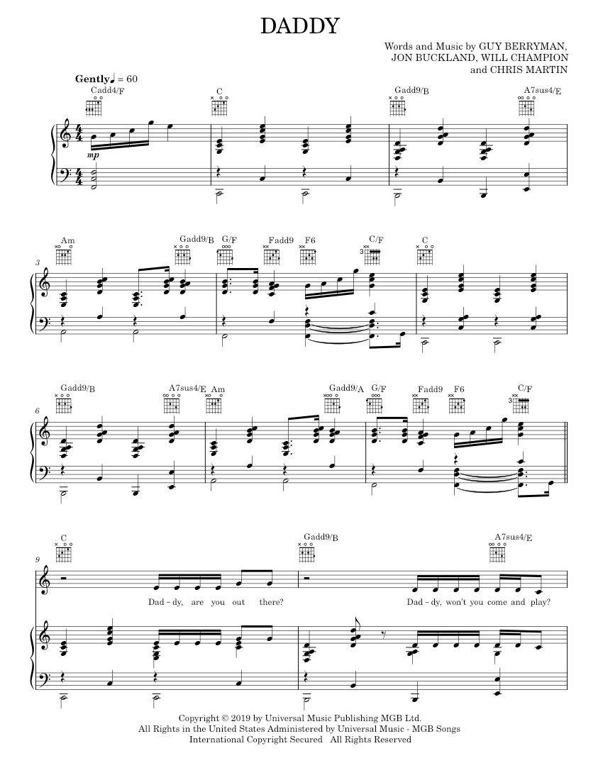 Play Official version of Daddy Sheet Music by Coldplay for Piano ...