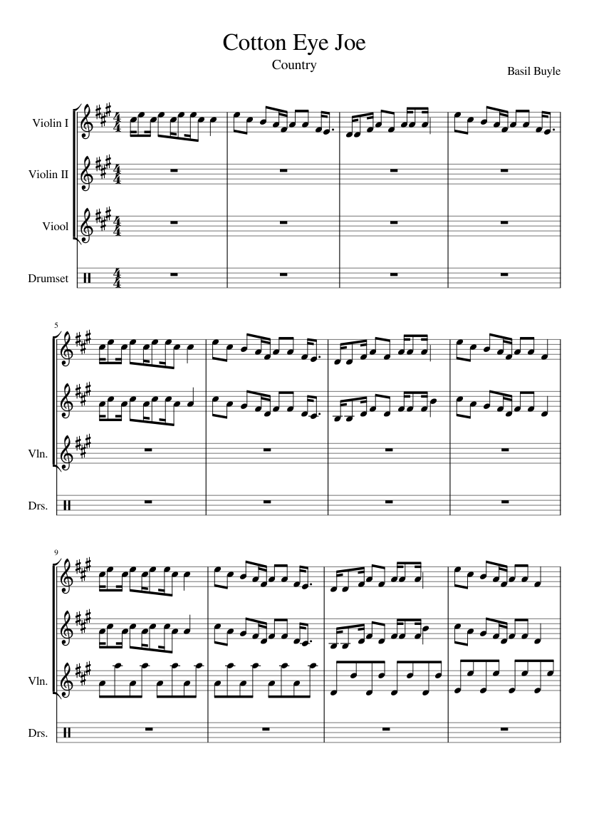 Cotton Eye Joe Sheet Music for Violin, Drum group (Mixed Quartet ...