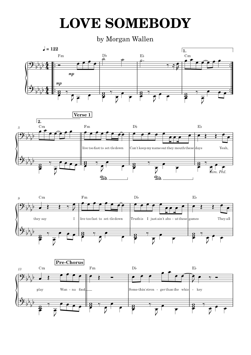 Love Somebody - Morgan Wallen Sheet Music with Chords for Trombone ...