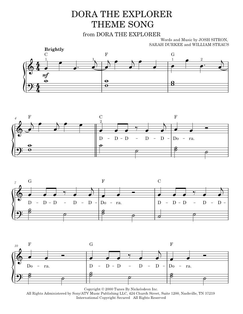 Dora The Explorer Theme Song Sheet music for Piano by Josh Sitron ...