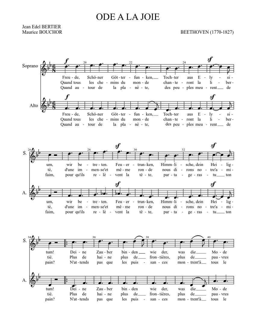 Ode à la joie - Soprano et Alto Sheet music for Soprano, Alto (Choral) | Musescore.com