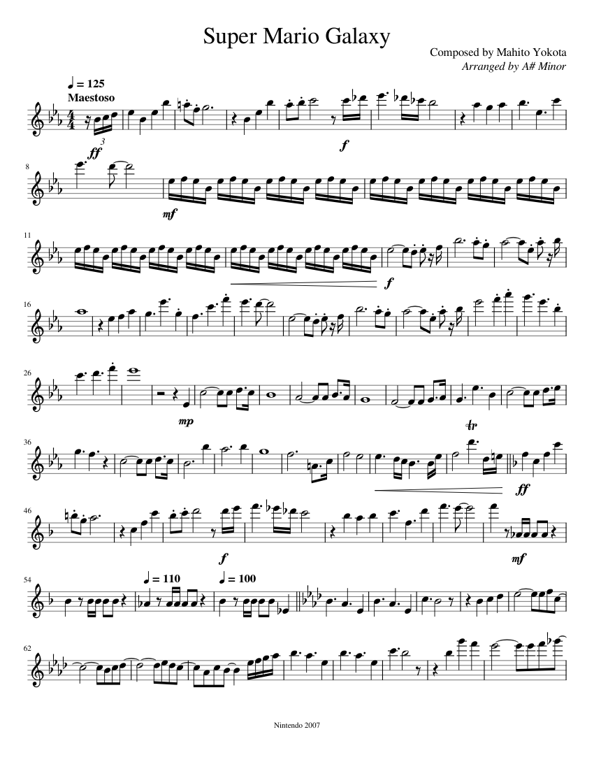 Super Mario Galaxy Staff Roll – Mahito Yokota (flute solo) Sheet music for Flute (Solo ...