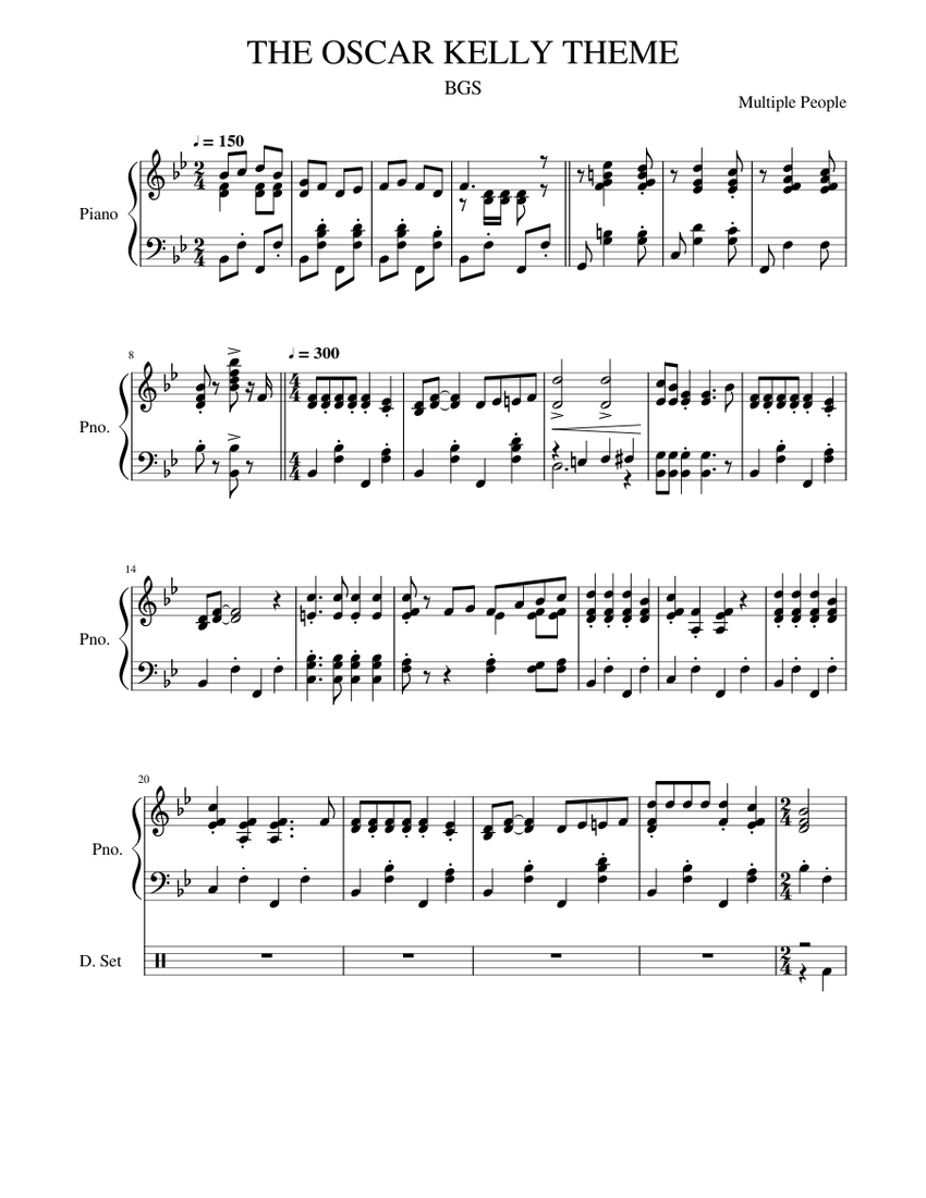 The Oscar Kelly Theme Sheet music for Piano, Tambourine, Saxophone ...