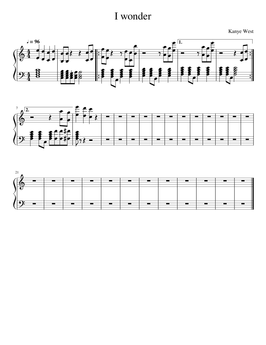 I wonder Sheet Music for Piano (Solo) easy | MuseScore.com