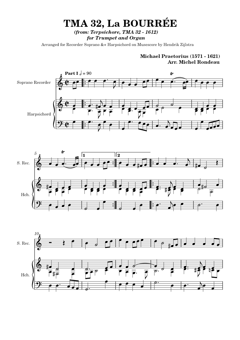 TMA 32 Praetorius Michael, La Bouree, Recorder S+Hch Sheet music for ...