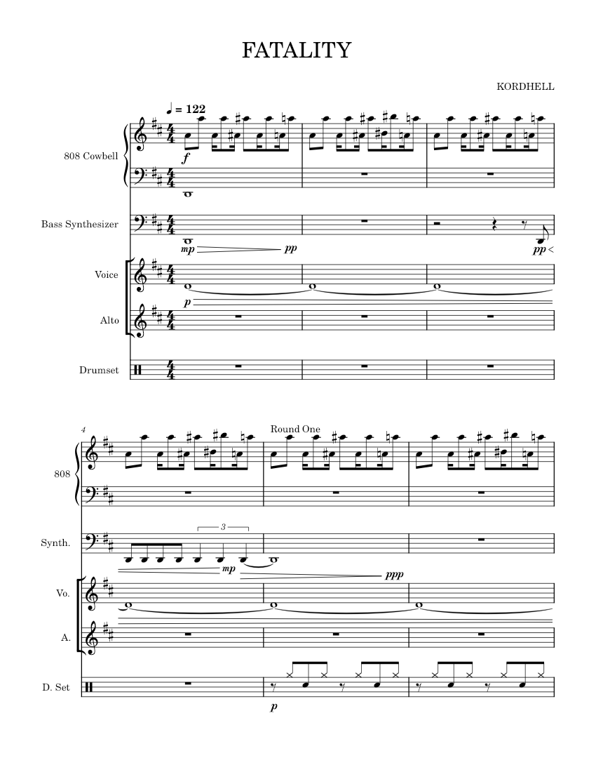 FATALITY Sheet Music for Piano, Bass guitar, Drum group, Synthesizer ...