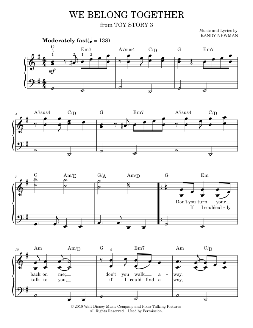 Play Official version of We Belong Together (from Toy Story 3) sheet ...