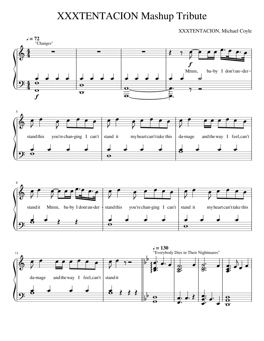 XXXTENTACION Tribute Mashup Sheet music for Piano (Solo) | Musescore.com