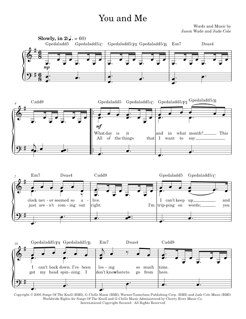 Play Official version of You and me sheet music by Lifehouse for Piano | MuseScore.com